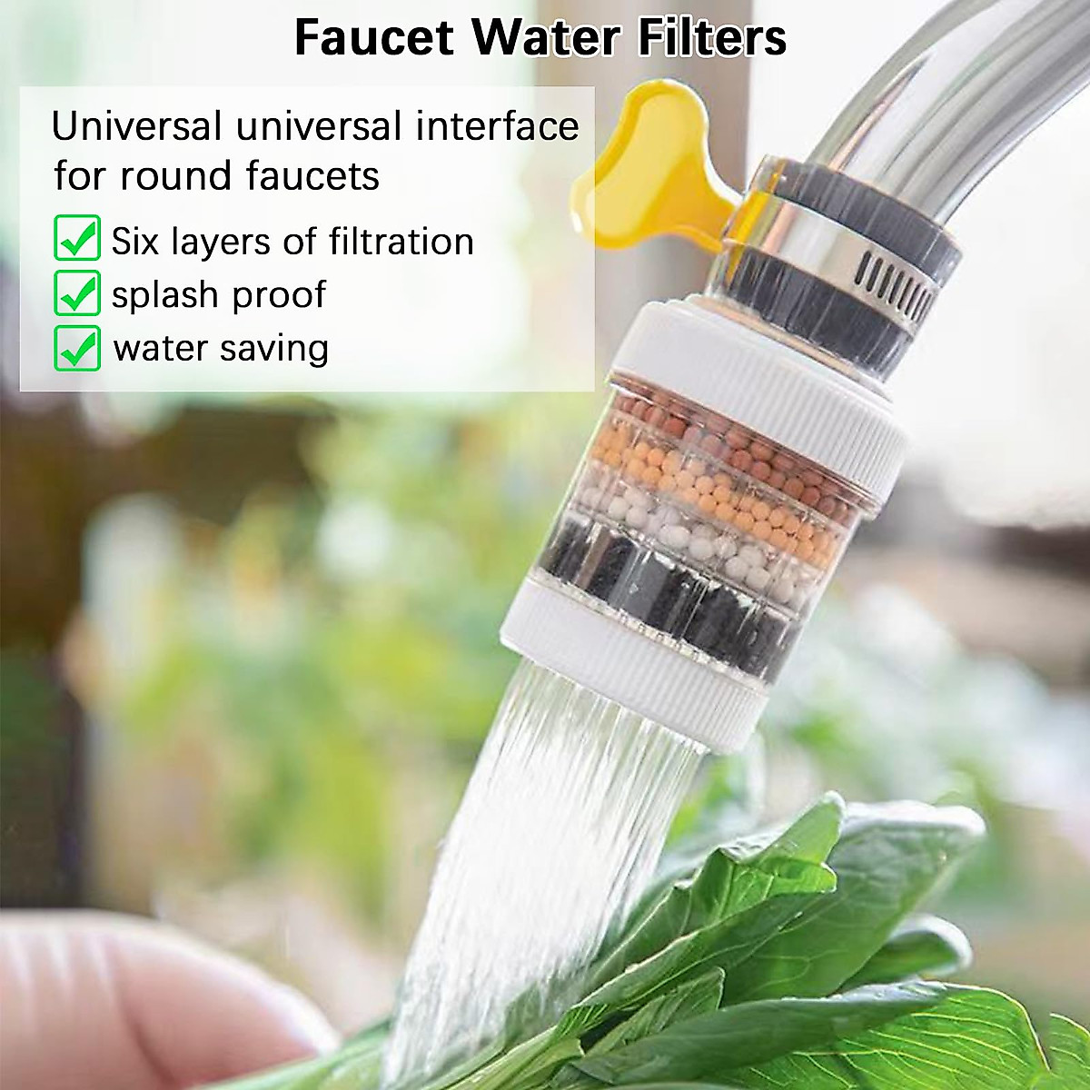 YSTDHL 3 Pack Splash Proof Faucet Water Purifier, 6-Layer Filtration Activated Carbon Filter for Kitchen Bathroom Sink