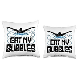 Funny Swimmer Sports Humor Novelty Swimming Gifts Eat My Bubbles Funny Swimmer Swim Throw Pillow, 18x18, Multicolor