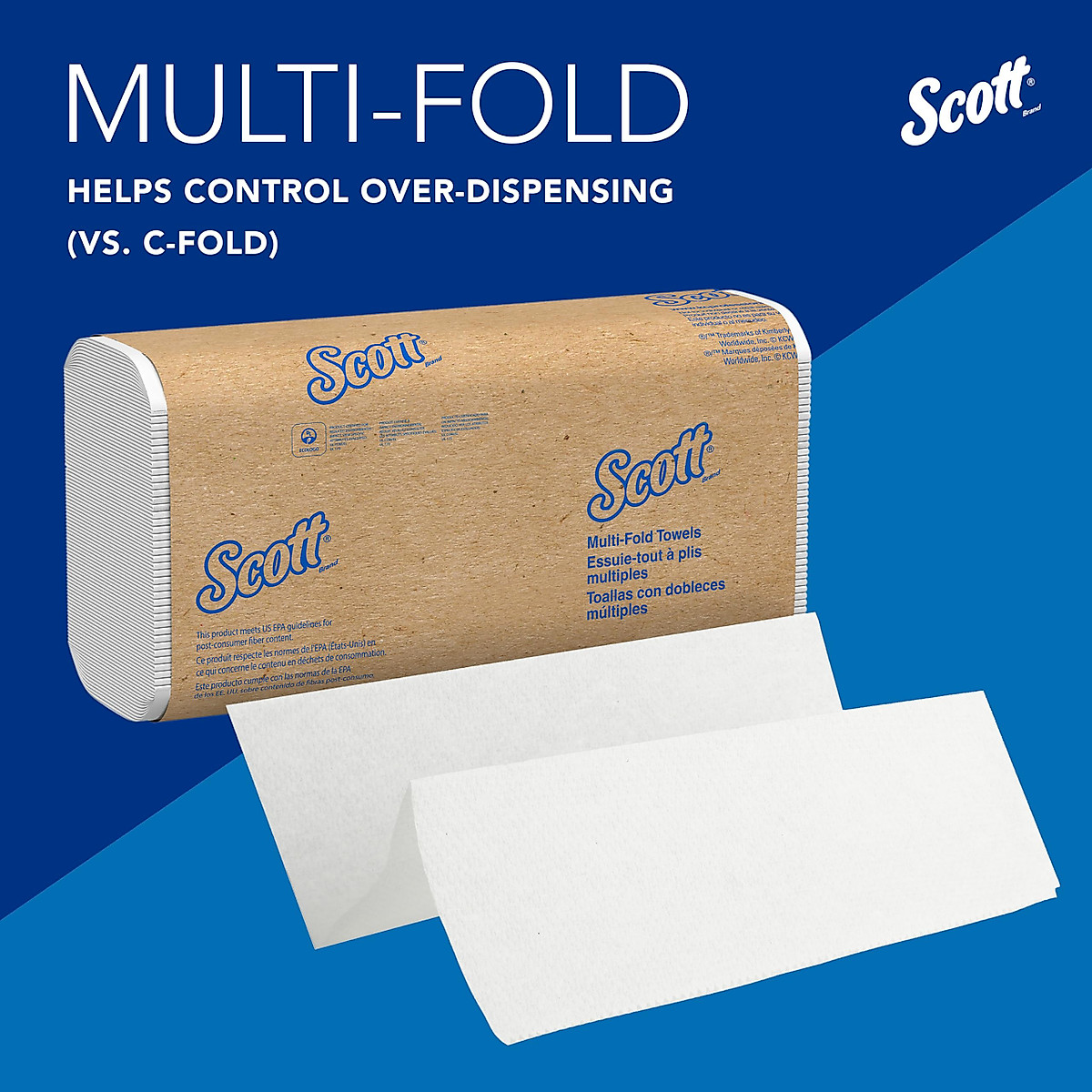 Scott Essential Multifold Paper Towels (01804) with Fast-Drying Absorbency Pockets, White, 16 Packs / Case, 250 Multifold Towels / Pack