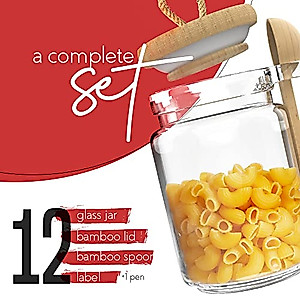 DESIGN INN 12 Airtight Glass Spice Jars with Bamboo Lids - 8oz Empty Spice Bottles Containers, 100 White, Spice Jars With Label & Spoon, 40 Black Labels And Pen, Spice Containers