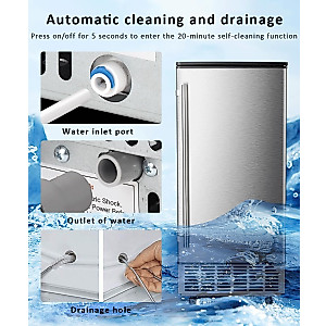 Joy Pebble Commercial Cube Ice Maker，Built-in Ice Maker Machine, 80lbs/Day, 40 Ice Cubes/Cycle, Reversible Door/Drain Pump, 24H Timer/Self-Cleaning, Under Counter Ice Cube Machine for Home Office