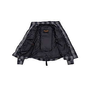 Mens Motorcycle Lightweight Waterproof CE armor Blk/White & Gray Checkered Flannel Riding Jacket Shirt (as1, alpha, 2x, regular, regular, Blk/Gray, 2X-Large)