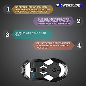 HYPERSLIDES 2Sets Rounded Curved Edges Mouse Feet, Skates, Pads for Logitech G903 Lightspeed, G903 Hero Gaming Mouse Feet Replacement (0.8mm, Smooth Glide, Pure White PTFE) Pro Performance Upgrade