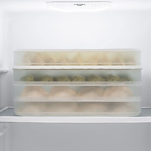 MinLia Multilayer Stackable Kitchen Food Storage Box with Cover Dumpling Fresh Box Food Holder Container Storage Tray(3-Layers,White)