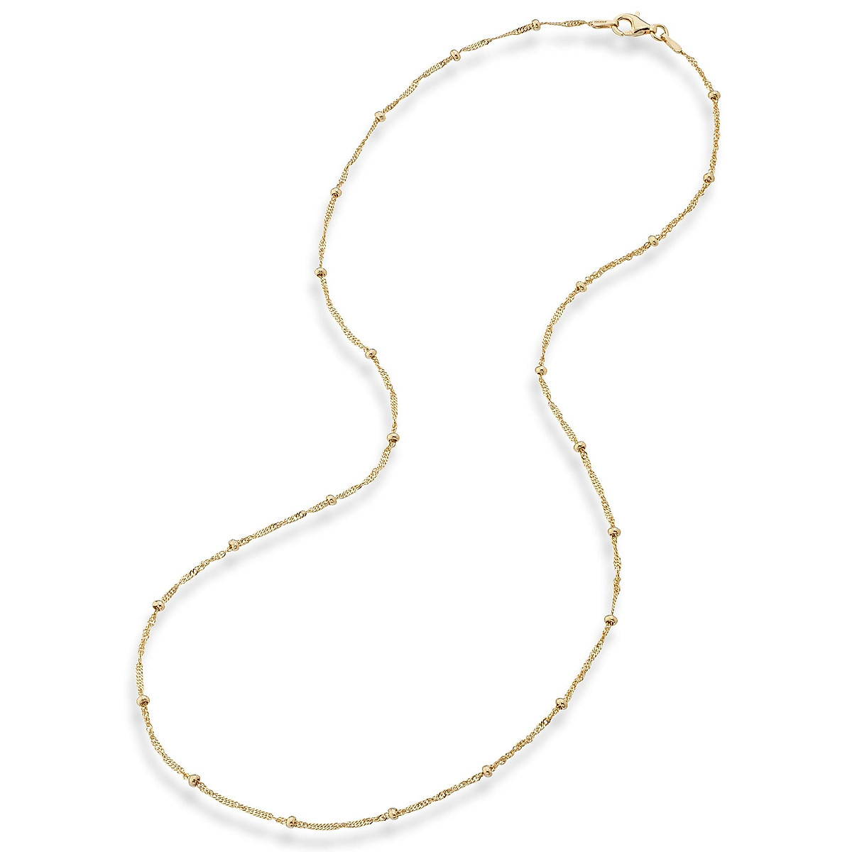 Miabella Italian 18K Gold Over Silver Italian Singapore Bead Chain Station Necklace for Women, Made in Italy (Length 18 Inch (women's average length))