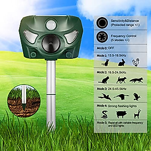 Fierre Shann Solar Outdoor Repeller, Waterproof, with 5 Working Modes and Flashing Light