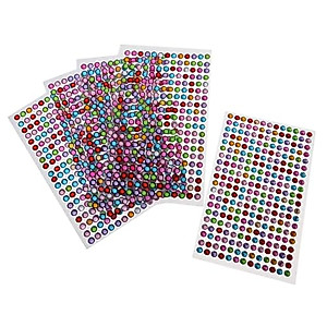 DTOWER 5 Pcs Sparkling Crystal Rhinestone Gem Adhesive Stickers 3mm, Mixed Color, 6mm 5 Pcs