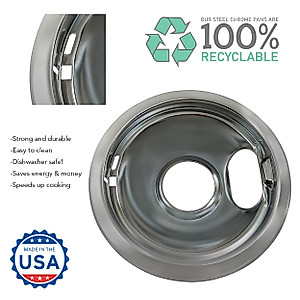 KITCHEN BASICS 101 Made in the USA 4 Pack (2) 6" & (2) 8" Replacement Chrome Drip Pans for Whirlpool W10278125 W10196405 W10196406