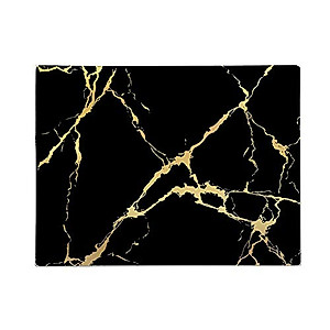 VASUHOME Tempered Glass Cutting Board Set of 2-16x12 inch Marble Pattern Chopping Board for Kitchen - Scratch, Heat, Shatter Resistant and Easy to Clean- Black(Gold) and Clear