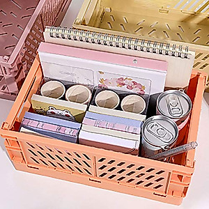 Collapsible Plastic Storage Bins, Collapsible Utility Bin Organization and Storage, Stackable Storage Bins Utility Folding Basket, Home Crate Box for for Home & Garage Organization (L, Pink)