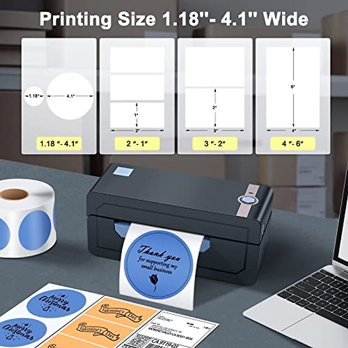 JADENS Bluetooth Thermal Shipping Label Printer – Wireless 4x6 Shipping Label Printer, Compatible with Android&iPhone and Windows, Widely Used for Ebay, Amazon, Shopify, Etsy, USPS
