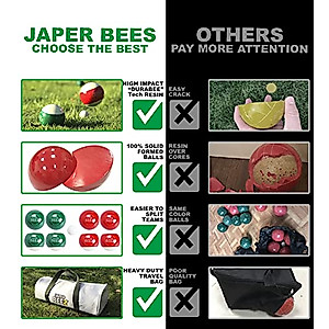 JAPER BEES Bocce Ball Set Solid Resin 90mm Outdoor Lawn Games for Family with 8 Balls 1 Pallino Measuring Rope Canvas Carrying Case