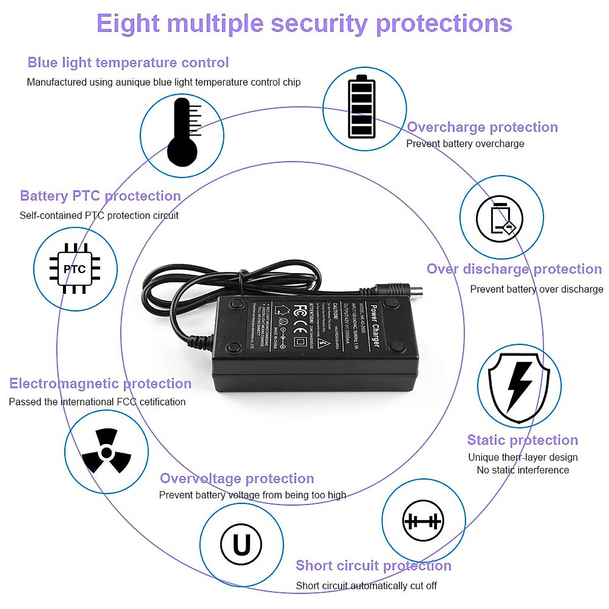 42V 2A Power Charger Adapter Cable for Xiaomi M365, Spin, Skip, Segway Ninebot ES1 ES2 ES4, Bird, Lime, Lime-S Electric Scooter for 36V Li-ion Battery