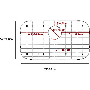 SANNO Sink Grid Sink Protector Grid 26"L X 14"W Kitchen Sink Protector Bottom Grid with Corner Radius Rear Drain Hole, 304 Stainless Steel for Kitchen Sink Grate