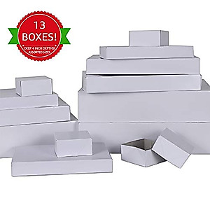 MOMONI Premium 13 Piece White Gift Boxes with Lids of Assorted Sizes with 4 inch Deep Robe Wrapping Boxes Set for Wrapping Christmas Gifts, Birthday, Holiday