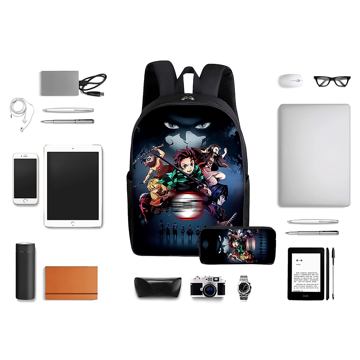 Togrosy Anime Backpack With Pencil Case Set Large Capacity Sports Cosplay Nezuko Backpacks Travel Bag Gifts 16 Inch