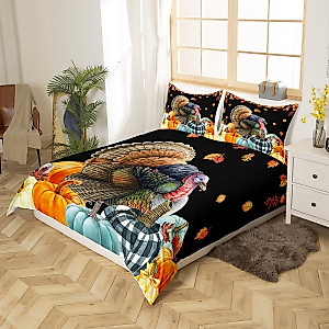 Thanksgiving Day Gifts Duvet Cover for Girls Women Fall Season Bedding Set King Thanksgiving Turkey Comforter Cover Autumn Harvest Bedspread Cover Rustic Farm Maple Leaf Pumpkin Fall Season Bedding
