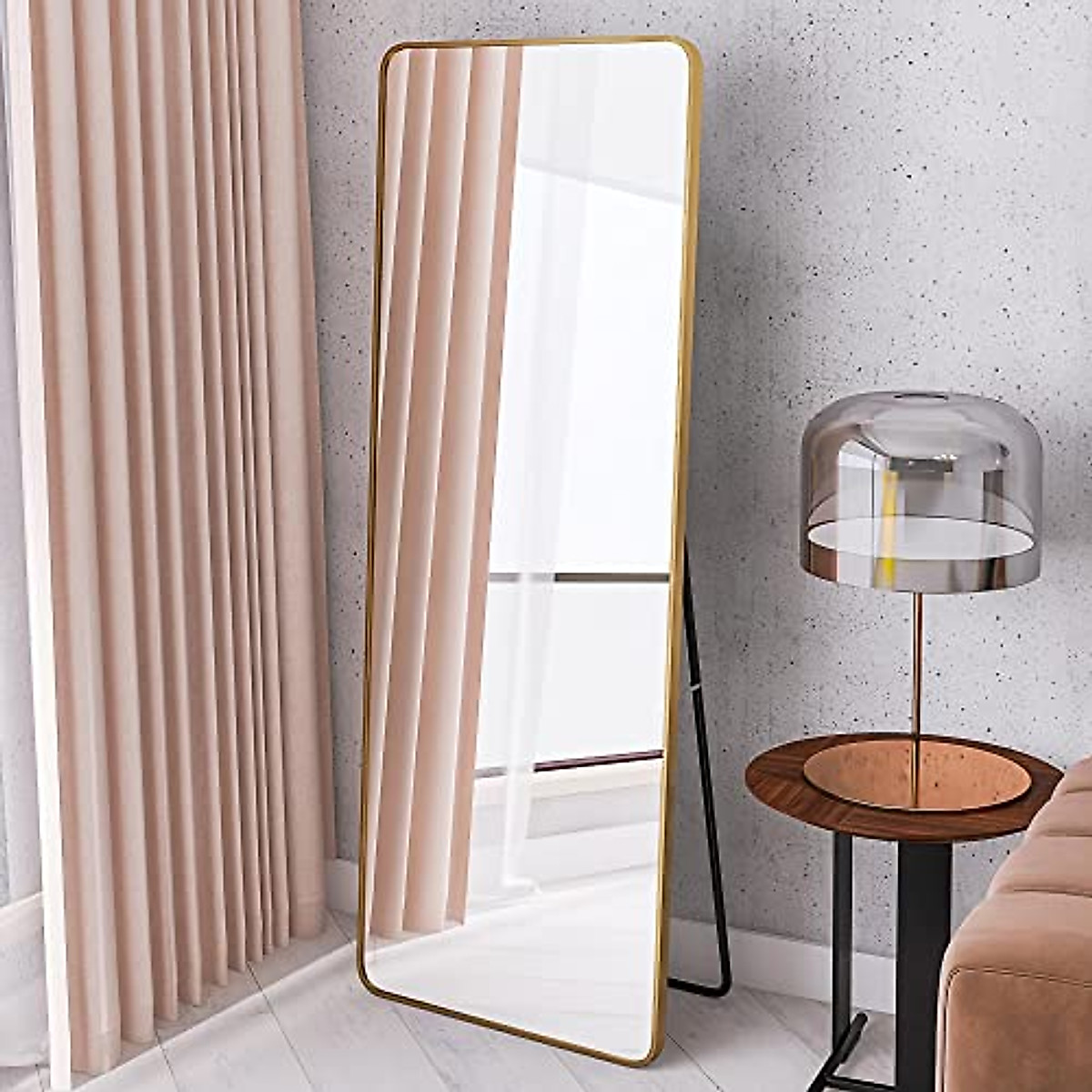 Square Rounded Corners Full Length Mirror Floor Mirror, Bedroom Mirror ，Dressing Mirror with Gold Aluminum Alloy Frame，65" x 22"