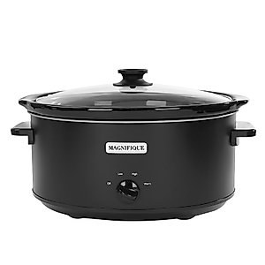Magnifique 7 Quart Slow Cooker Oval Manual Pot Food Warmer with 3 Cooking Settings, Black Stainless Steel