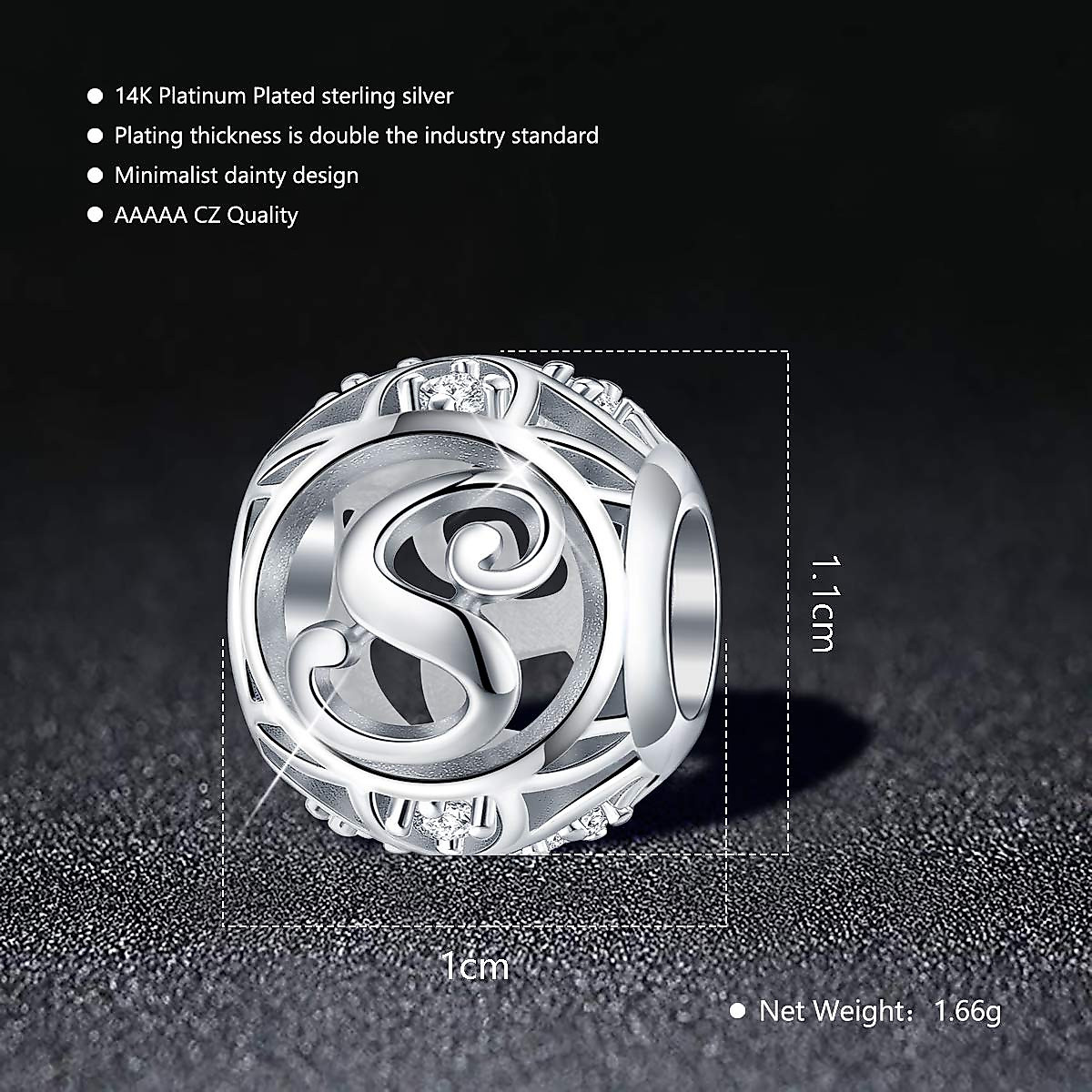 FOREVER QUEEN Letter Charm Initial A-Z Alphabet Charm Dangle Charm for Bracelet Necklace, 925 Sterling Silver CZ Beads Charm Personalized Jewelry Gift for Men Women Girls Birthday Valentine’s Day (S)