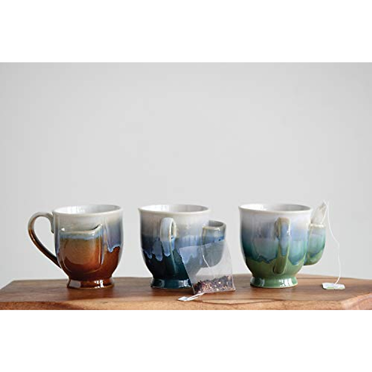 Creative Co-Op 16 oz. Stoneware Mug with Tea Bag Holder, Reactive Glaze, 3 Colors