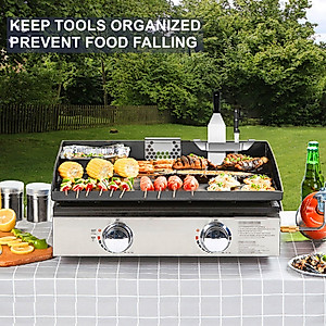 Begatter Grease Gate Spatula Holder Combo, Food Mesh Screen Blocks Food from Falling into Rear Grease Trap, Blackstone Griddle Accessories Universal Fit All Blackstone Grills, 2 PCS