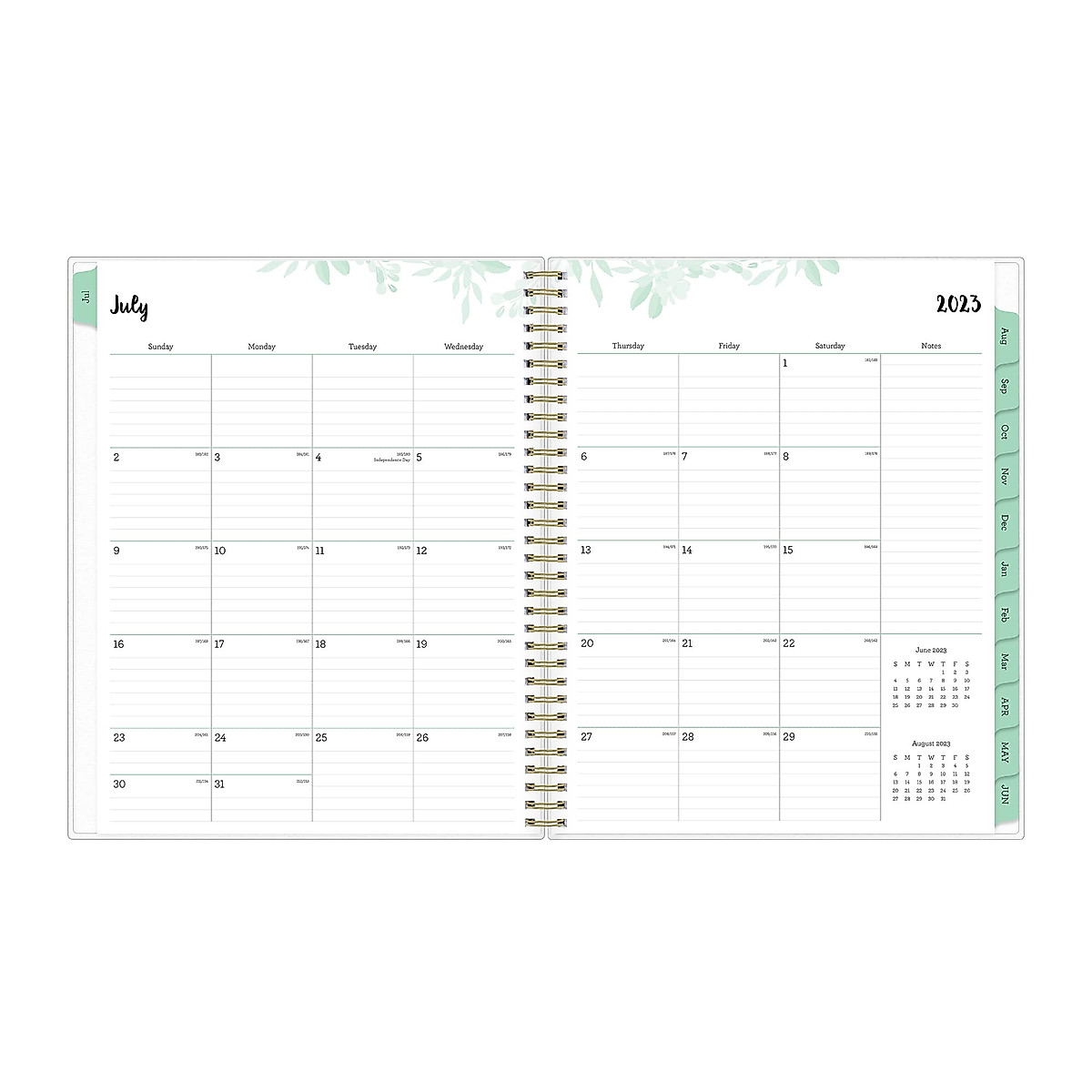2023-2024 Blue Sky™ Laurel Frosted Polypropylene Weekly/Monthly Academic Planner, 8-1/2" x 11", Mint Green, July 2023 to