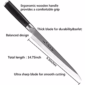 CHUYIREN Sushi Knife Sashimi Knife- 9.5 inch(240mm) 2PK, Wooden Handle And Wenge Wood Handle