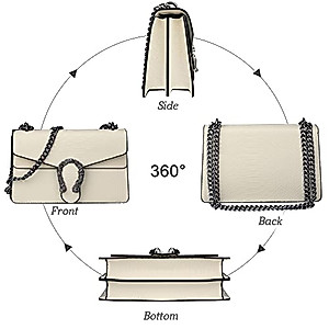 ZooLLyn Crossbody Shoulder Evening Bag for Women - Luxurious Snake Print PU Leather Messenger Bag Trendy Chain Strap Clutch Square Satchel Handbag Purse White