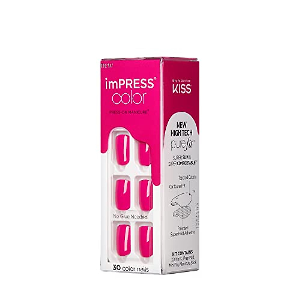 KISS imPRESS Color Press-On Nails Polish-Free Manicure Set, ‘Orchid Festival’, 30 Chip-Proof, Smudge-Proof Fake Nails