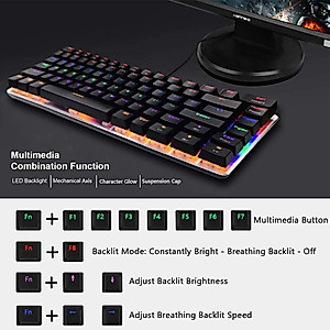 FELICON Mechanical Keyboard, 82 Keys Compact Rainbow Blacklight Wired Gaming Keybaord with Blue Switch, Anti-Ghosting, Small and Portable Composition with Windows PC Laptop Mac Game Office