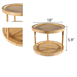 YCOCO Bamboo Lazy Susan Spice Rack Organizer for Cabinet,2 Tier Rotating Spice Rack,Lazy Susan Turntable Tiered Rotating Kitchen Spice Carousel for Cabinets,Pantry,Bathroom Display Stand