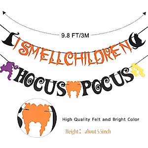 Halloween Hocus Pocus Decor Banner, Felt I Smell Children Banner Sanderson Sisters Sign for Hocus Pocus Halloween I Smell Children Decorations