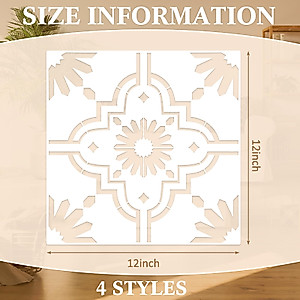 4 Pieces Reusable Tile Stencil 12 x 12 Inches Wall Templates Tile Pattern Stencil Drawing Templates for DIY Scrapbooks Wall Floor Home Decors (Trendy Style)