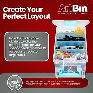 saizone 6925AA Semi Satchel with Removable Dividers, Portable Art & Craft Organizer with Handle, [1] Plastic Storage Case, Clear with Aqua Accents