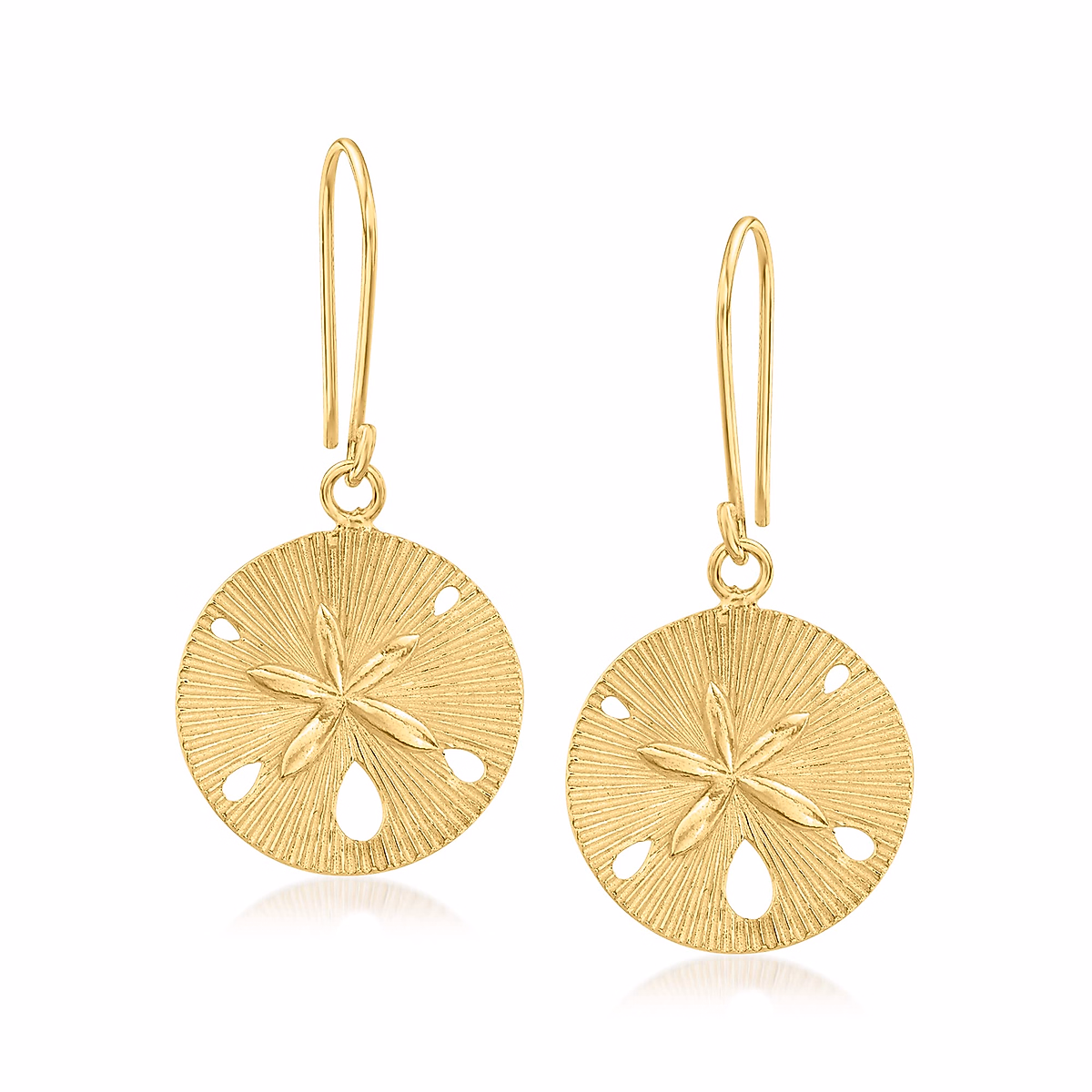 Ross-Simons 18kt Gold Over Sterling Textured and Polished Sand Dollar Drop Earrings