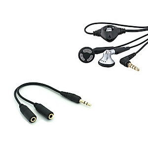 Premium Y Adapter Headset Splitter + [2 PACK] Stereo 3.5mm Original Blackberry Wired with Microphone Earbuds for Verizon HTC One Max - Verizon HTC One Remix - Verizon LG G Pro Lite - Verizon LG G Vista - Verizon LG G2