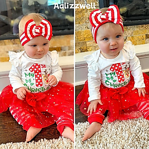 Aalizzwell 3-6 Months Baby Girls Christmas Clothes Infant My 1st Xmas Tulle Skirt Buffalo Plaid Outfit with Leg Warmers Clothing Deer Elk