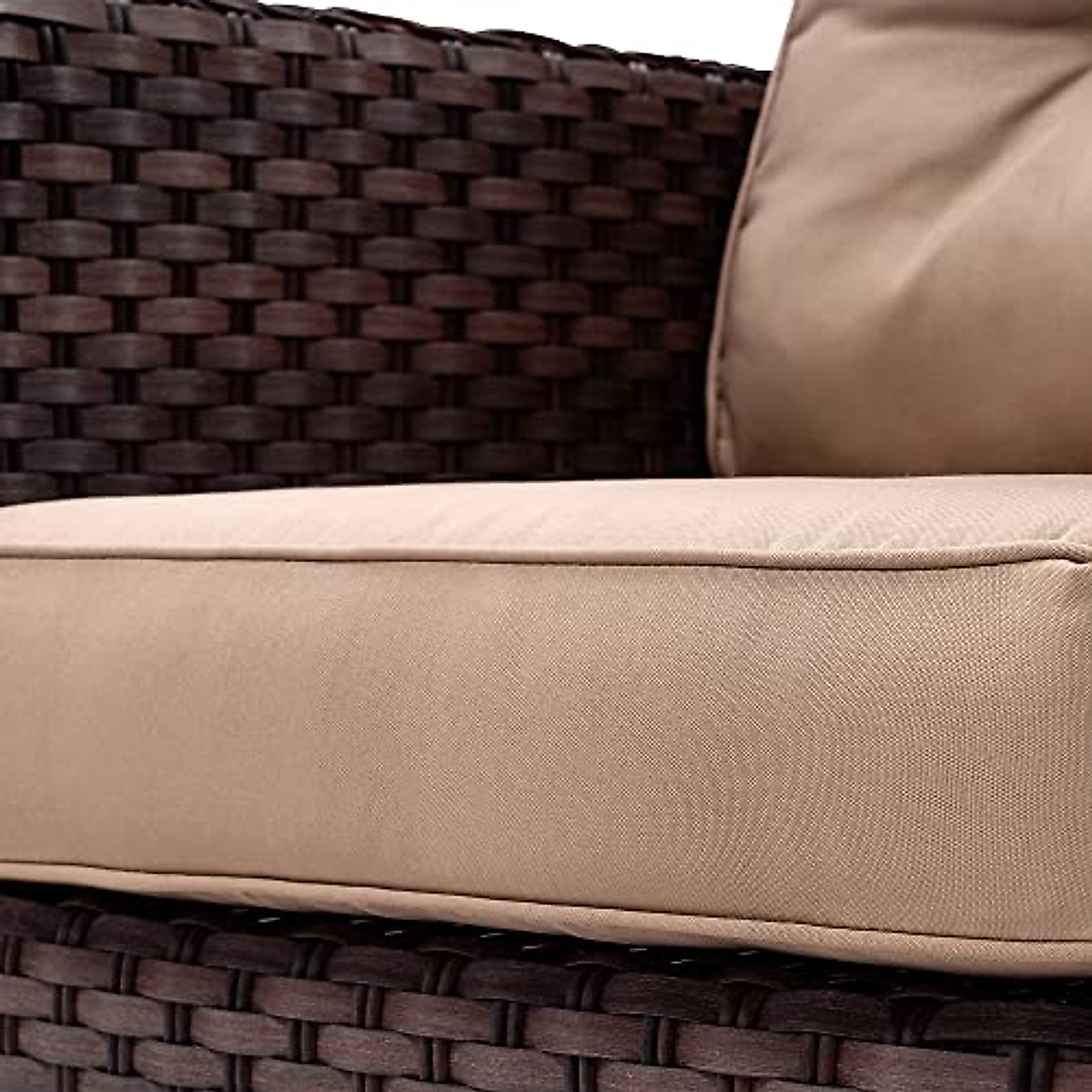 MCombo 4 Pieces Outdoor Patio Furniture Set, Brown Wicker Conversation Set, Outdoor Furniture Sofa Couch with Tempered Glass Table, for Lawn Balcony Gazebo, 9541