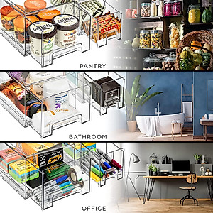 Sorbus Fridge Drawers - Clear Stackable Pull Out Refrigerator Organizer Bins - Food Storage Containers for Kitchen, Freezer, Vanity & Fridge (3 Pack | 1 Large, 2 Small Stackable Drawer Bins)
