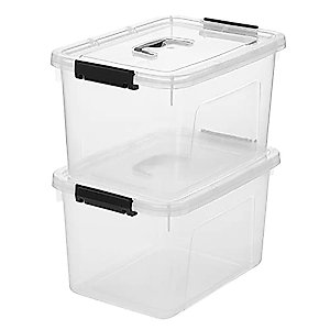 JUJIAJIA Clear Storage Latch Box 16 Quart, Plastic Organizing Box/Bin with Lid and Black Handles, 2-Pack