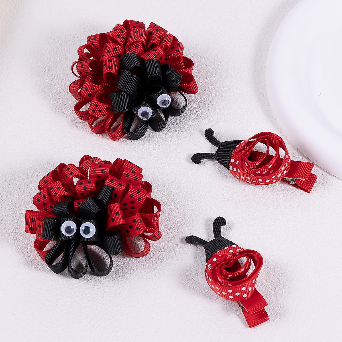 Ladybug Hair Bow Clips Girls Halloween Ladybug Birthday Party Costume Dress Up Cartoon Decor Accessories Kids Cute Red Black Polka Dot Ribbon Alligator Barrettes Pins
