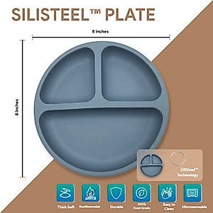 BraveJusticeKidsCo. | SiliSteel™ 3 Pack Silicone Plate for Kids and Toddlers | Baby-led feeding | Patent Pending (Citadel)