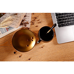 lavekywasa European Style Tea Coffee Cup Set Black Gold Gradual Vintage Ceramic Cup Coffee Mug With Spoon&Saucer Set Used for Latte, Americano, Cappuccino, Tea, Beer (4 pack)