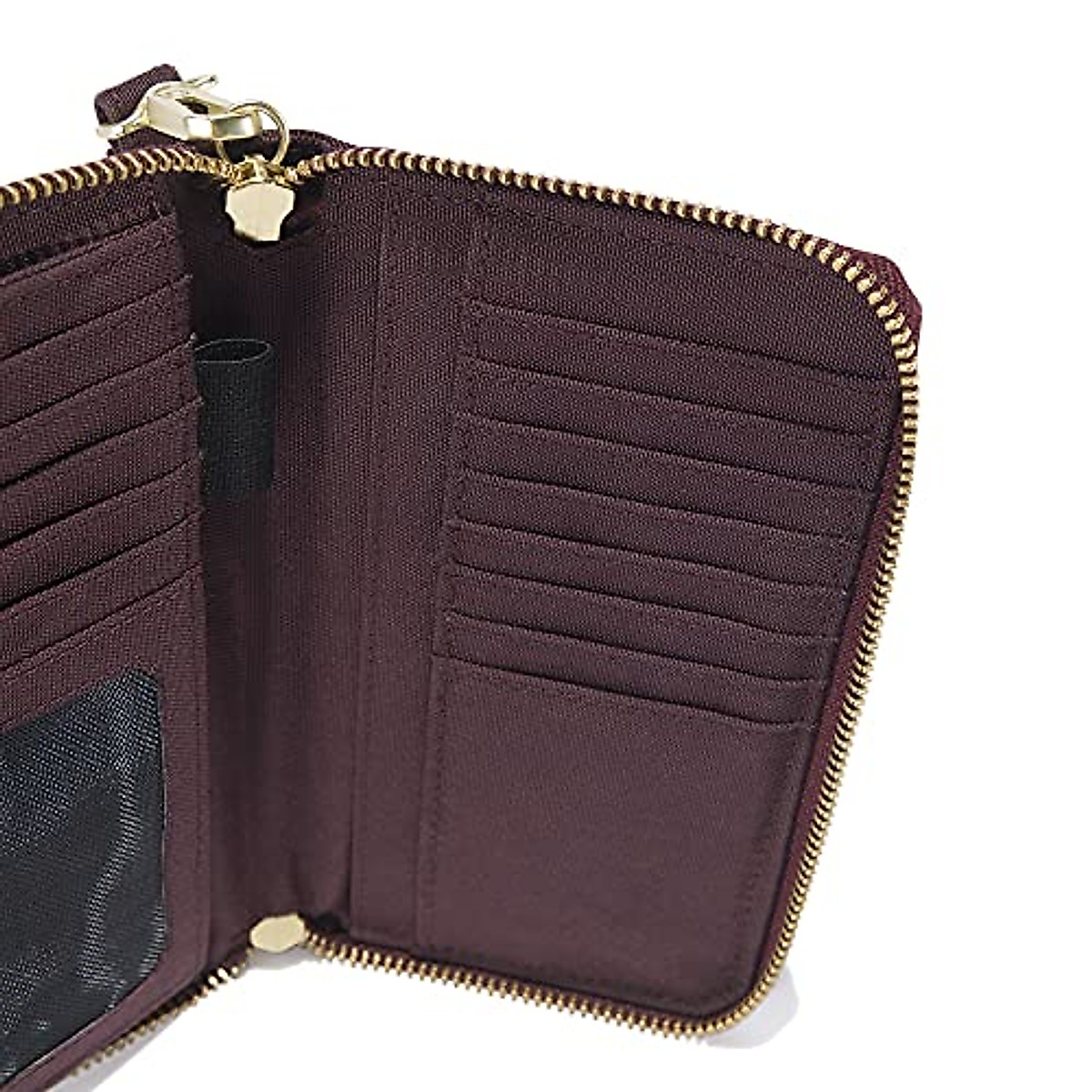 Carhartt Rugged Canvas Wallets for Women, Available in Multiple Styles & Colors, Nylon Duck Lay-Flat Clutch (Deep Wine), One Size
