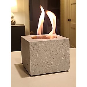 Concrete Encounter Concrete Square Tabletop Indoor fire Bowl fire Pit, The Fire Pot., SM-S, Gray, 5In x 5In x 4In