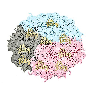 230 Pcs Elephant Confetti Gold Glitter Oh Baby Gender Reveal Table Confetti Pink Blue Gray Confetti for Baby Shower Gender Reveal Party Decorations by Topfunyy