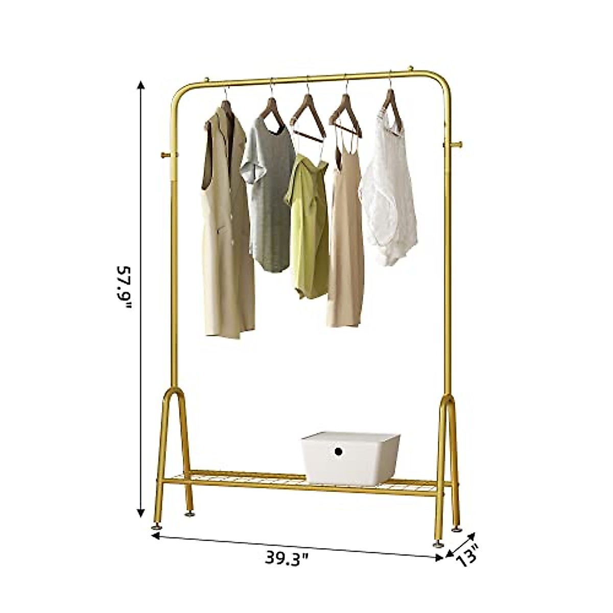 GAMNOF Gold Clothes Rack Metal Clothing Rack 1 Shelf Garment Rack for Storage and Organization of Clothes, Hats and Bags and etc