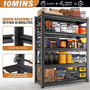 78" H|All-Metal Garage Shelving Unit and Storage-Easy Assembly Shelves 5-Tier Storage Rack|Heavy-Duty Adjustable Shelf|Steel Waterproof Rust-Resistant Shelves for Warehouse,Basement,Storeroom,Black