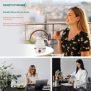 Travel Collapsible Kettle Electric - Portable Small Foldable Electric Kettle with Quick Boiling Tech, US Plug, BPA Free, 110V Voltage, 600ML – White